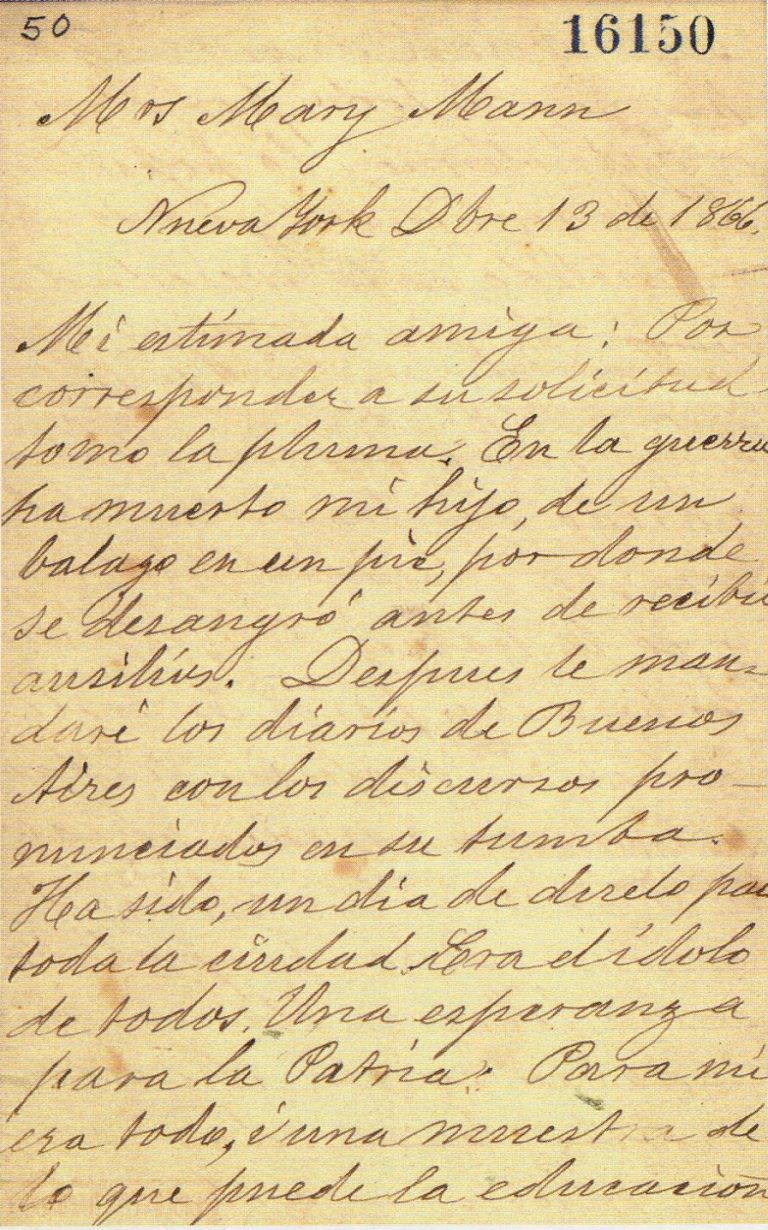 Carta de Sarmiento a Mary Mann, 1866. - Juana Manso